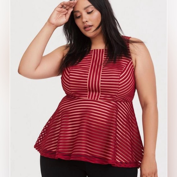 torrid | Tops | Torrid Knit Shadow Stripe Peplum Top Red Blouse ...